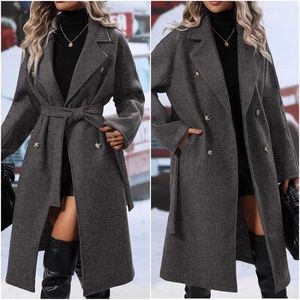 Jackets & Coats | Classic Double Breast Buttons Pockets Trench Coat ...